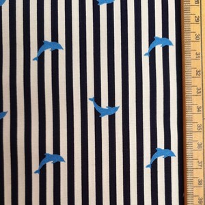 Dolphin Fabric UK 100% Cotton Material by Metre Blue White Stripes Fish ...