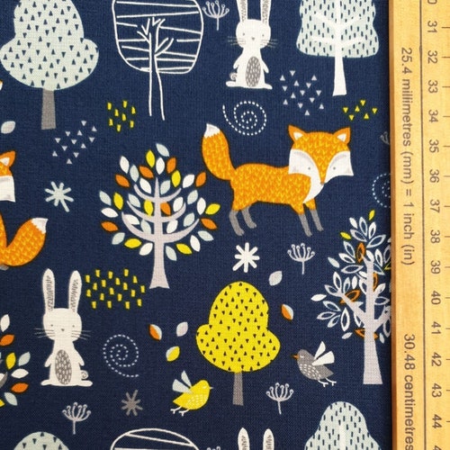 Fox Fabric UK 100% Cotton Material by Metres Woodlands Rabbits - Etsy