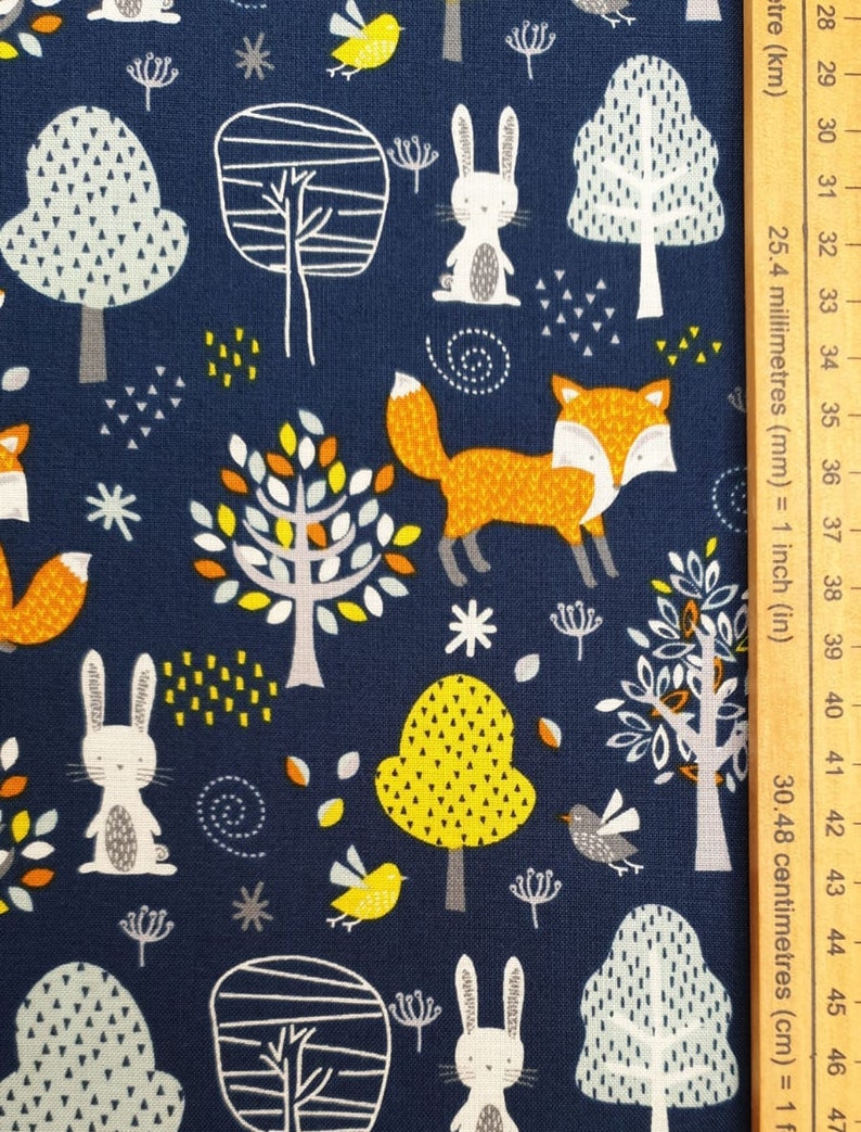 Fox Fabric UK 100% Cotton Material by Metres Woodlands Rabbits - Etsy