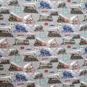 Trains Fabric UK 100% Cotton Material by Metre Patchwork Railroad ...