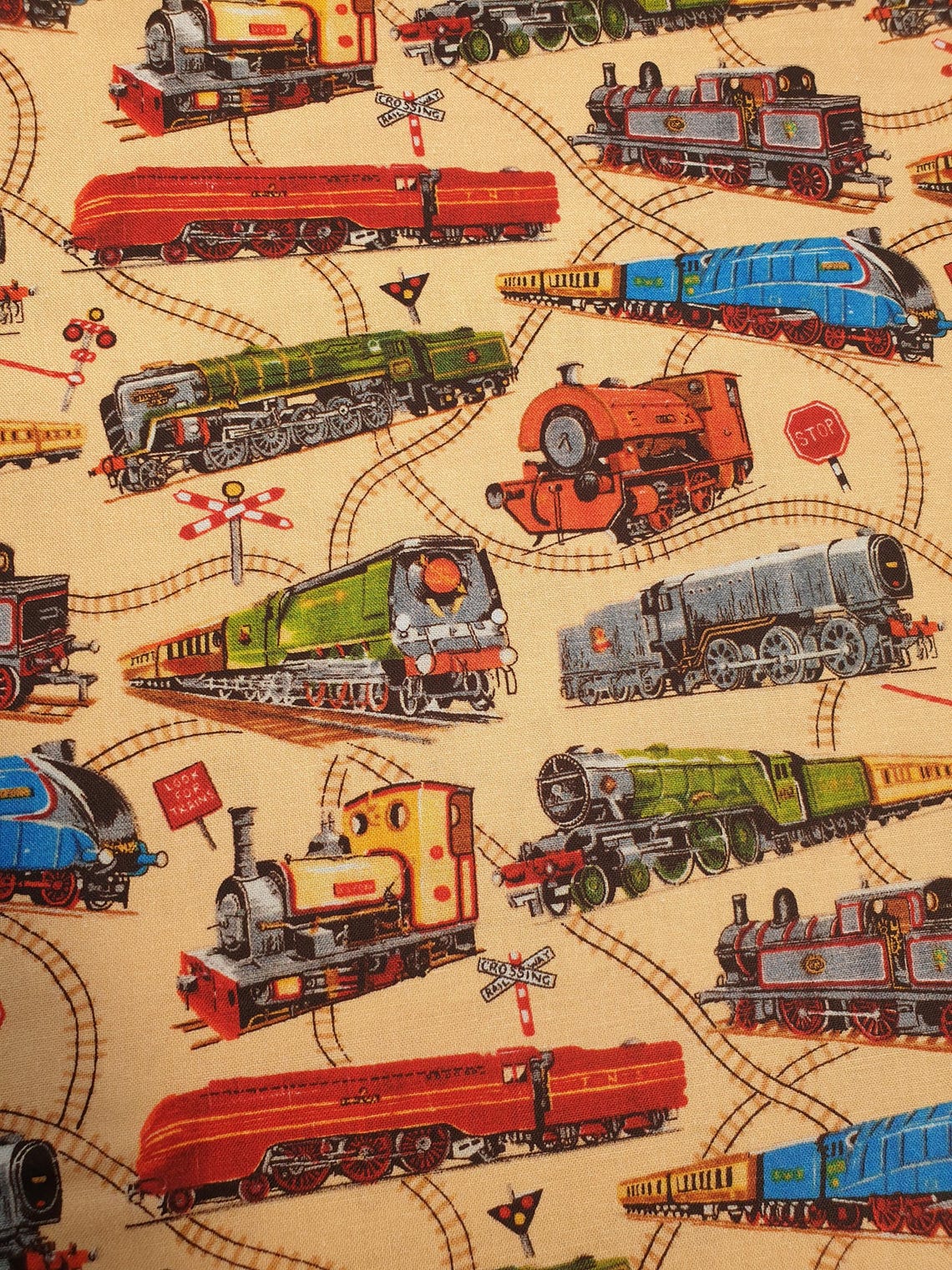 Trains Fabric UK 100% Cotton Material by Metre Railways Rail ...