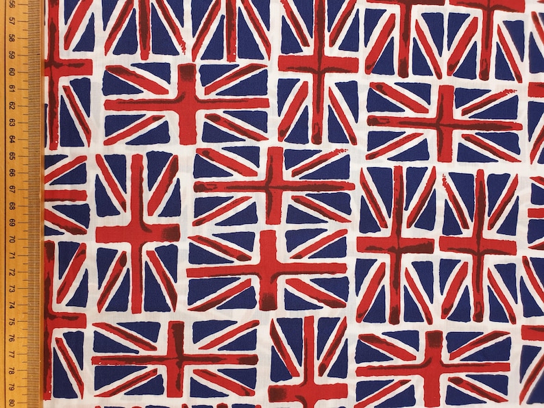 Union Jack Fabric 35% Cotton 65 Polycotton Material by Metre Colourful ...