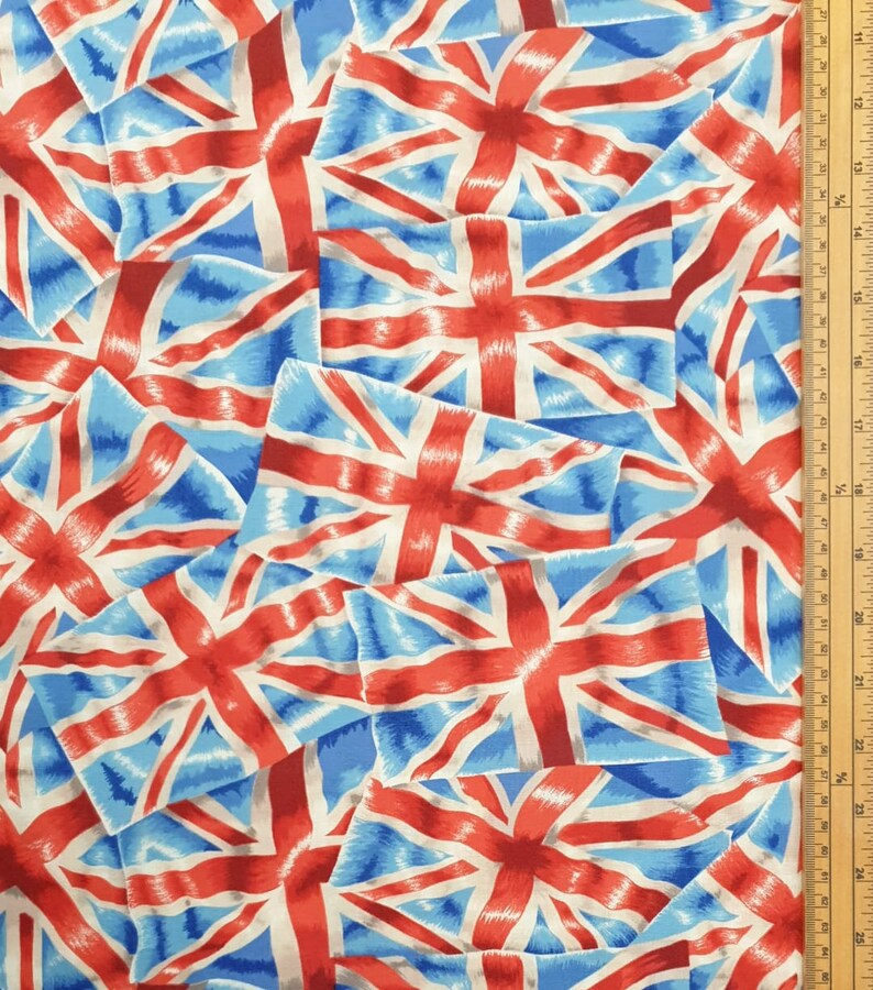 Union Jack Fabric 100% Cotton Material by Metre Queen United Kingdom ...