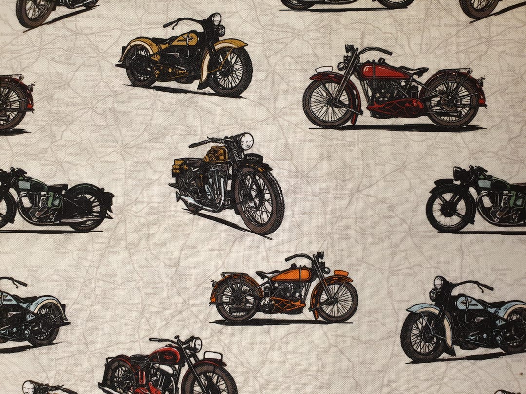 Motorbike Fabric UK 100% Cotton Material by Metre Patchwork Motorcycle ...
