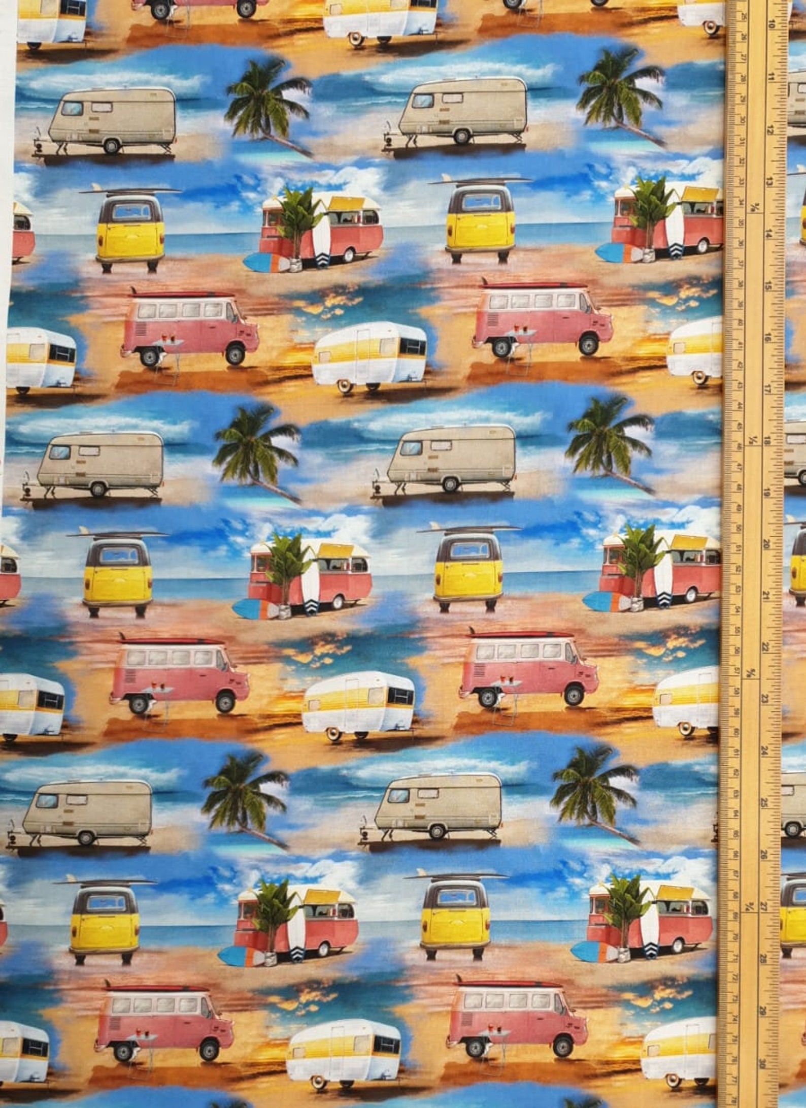 Camper Van Caravan Fabric UK 100% Cotton Material by Metre Patchwork ...