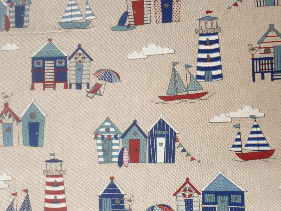 Blue Seaside Beach Fabric UK 80/20% Cotton Polyester Material Fat ...