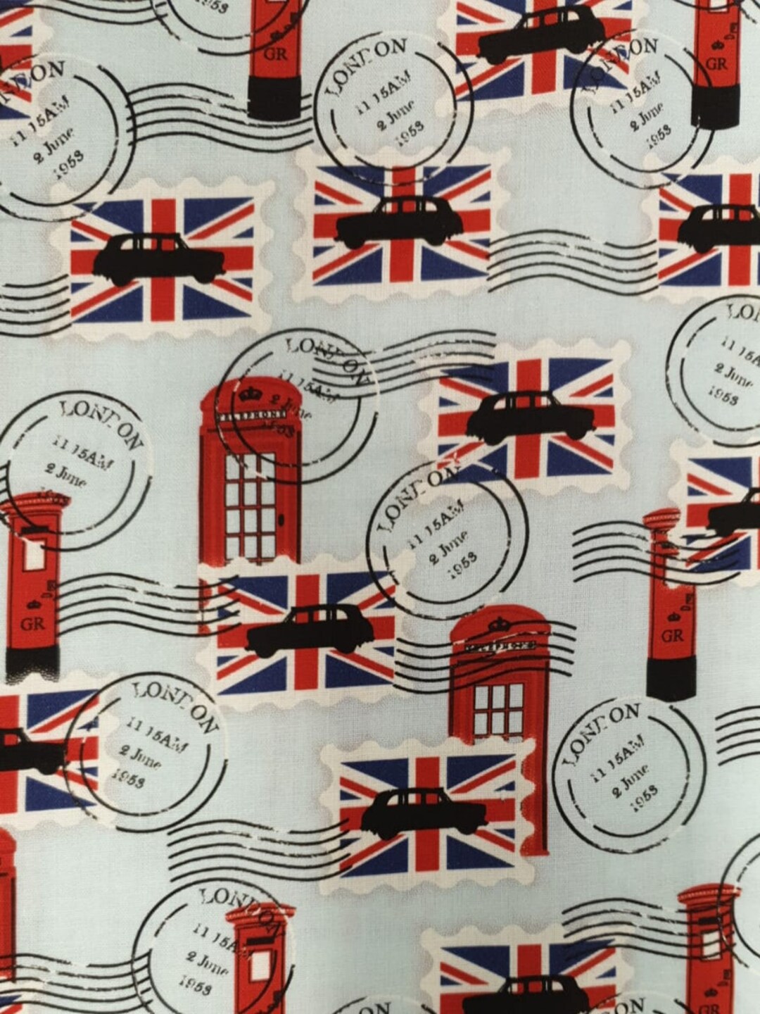 Red Telephone and Letter Boxes Fabric UK 100% Cotton Material by Metre ...
