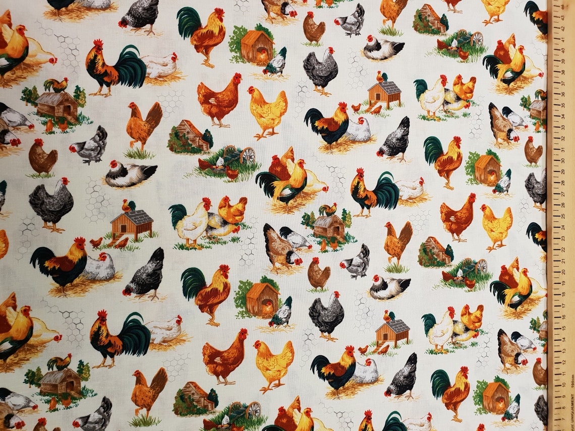 Hens and Chickens Fabric 100% Cotton Material by Metre Friends | Etsy