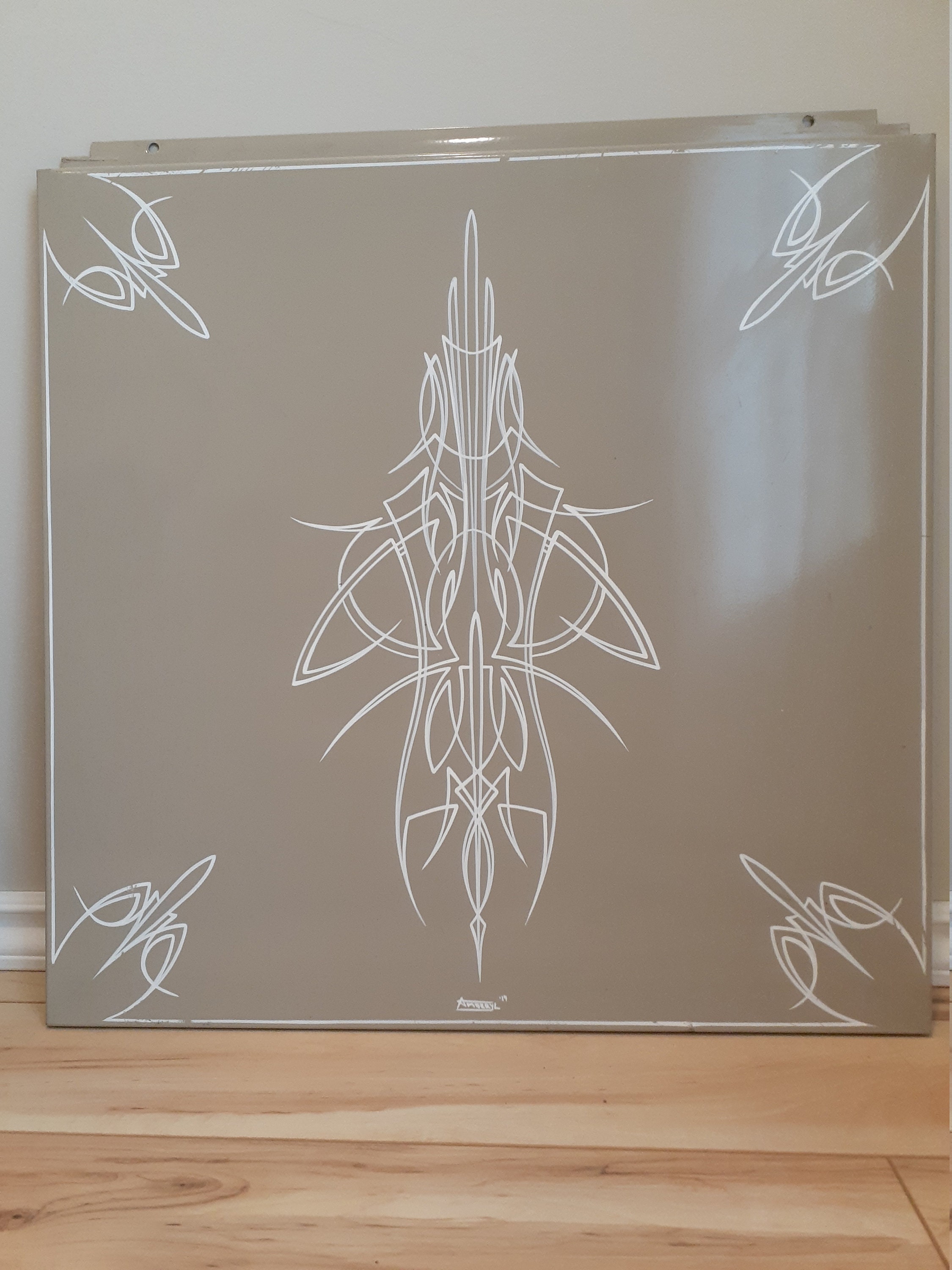 Pinstriping Design White on Beige Coated Panel - Etsy