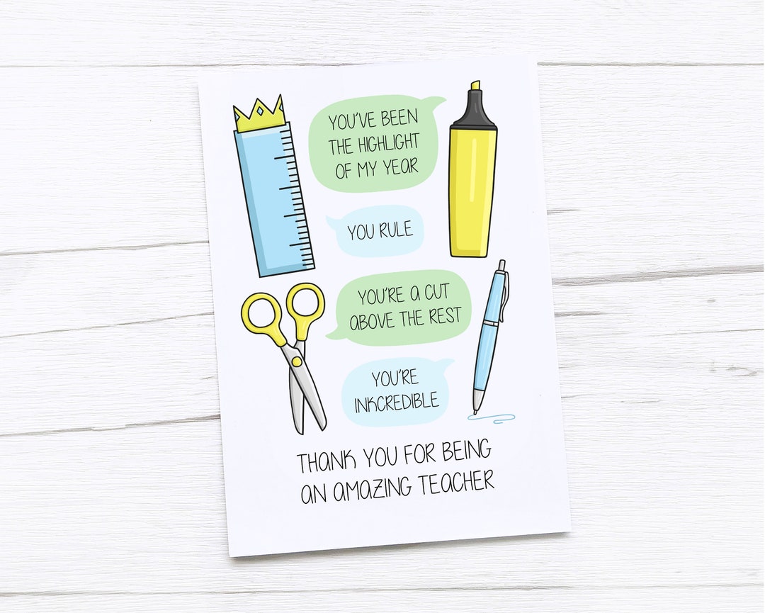 Thank You Teacher Card | Teacher Greeting Card | Stationery Puns ...