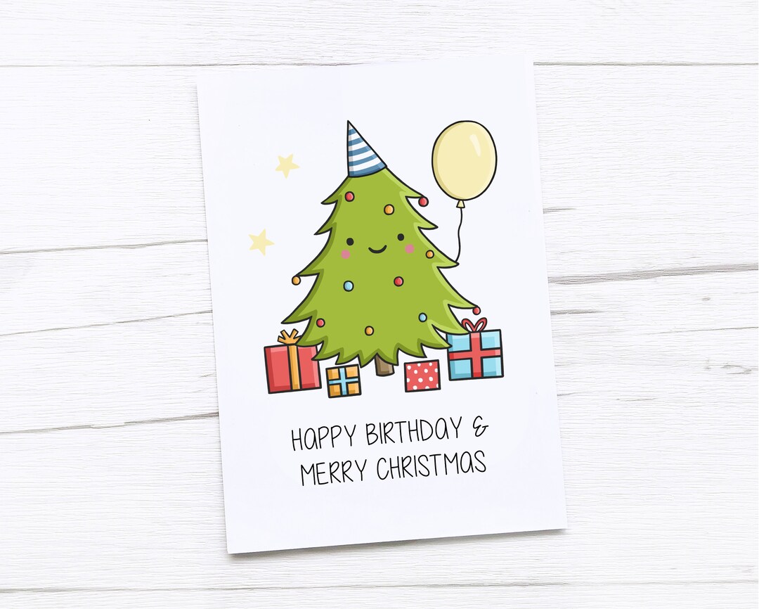 Christmas Birthday Card | Merry Christmas | Happy Birthday | Tree - Etsy