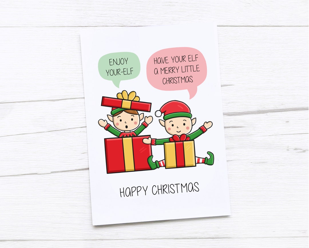 Happy Christmas Card Merry Christmas Elf Puns - Etsy