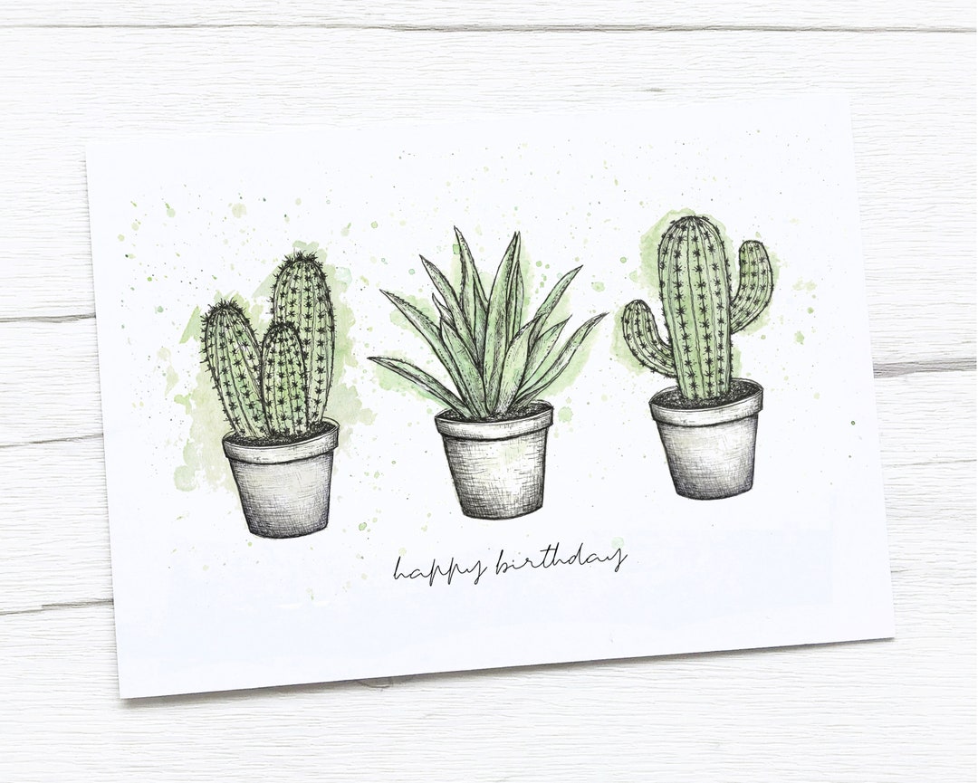 Cactus Birthday Card | Cactus Illustration - Etsy