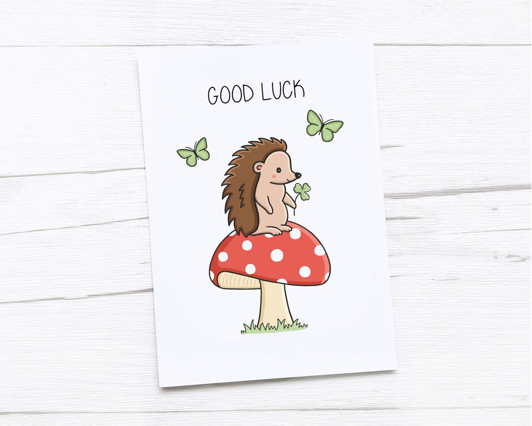 Good Luck Card | Hedgehog | Clover - Etsy