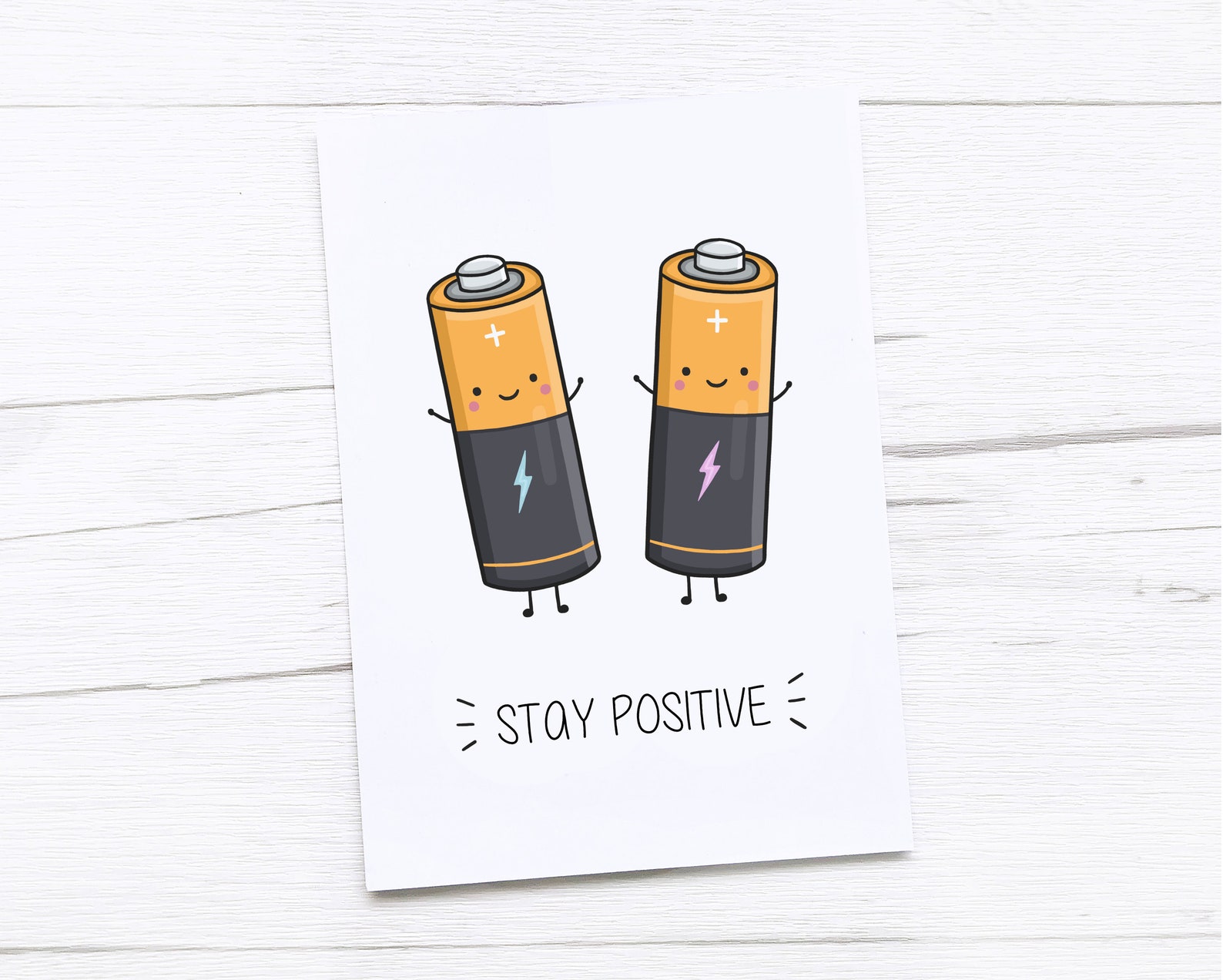 Thinking of You Card Stay Positive Battery - Etsy UK