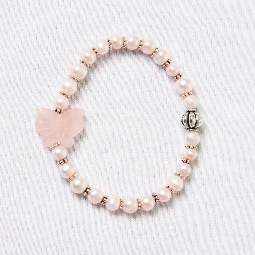Sofia Handmade Rose Quartz and Freshwater Pearl & Swarovski Crystal Stretch Bracelet - Etsy