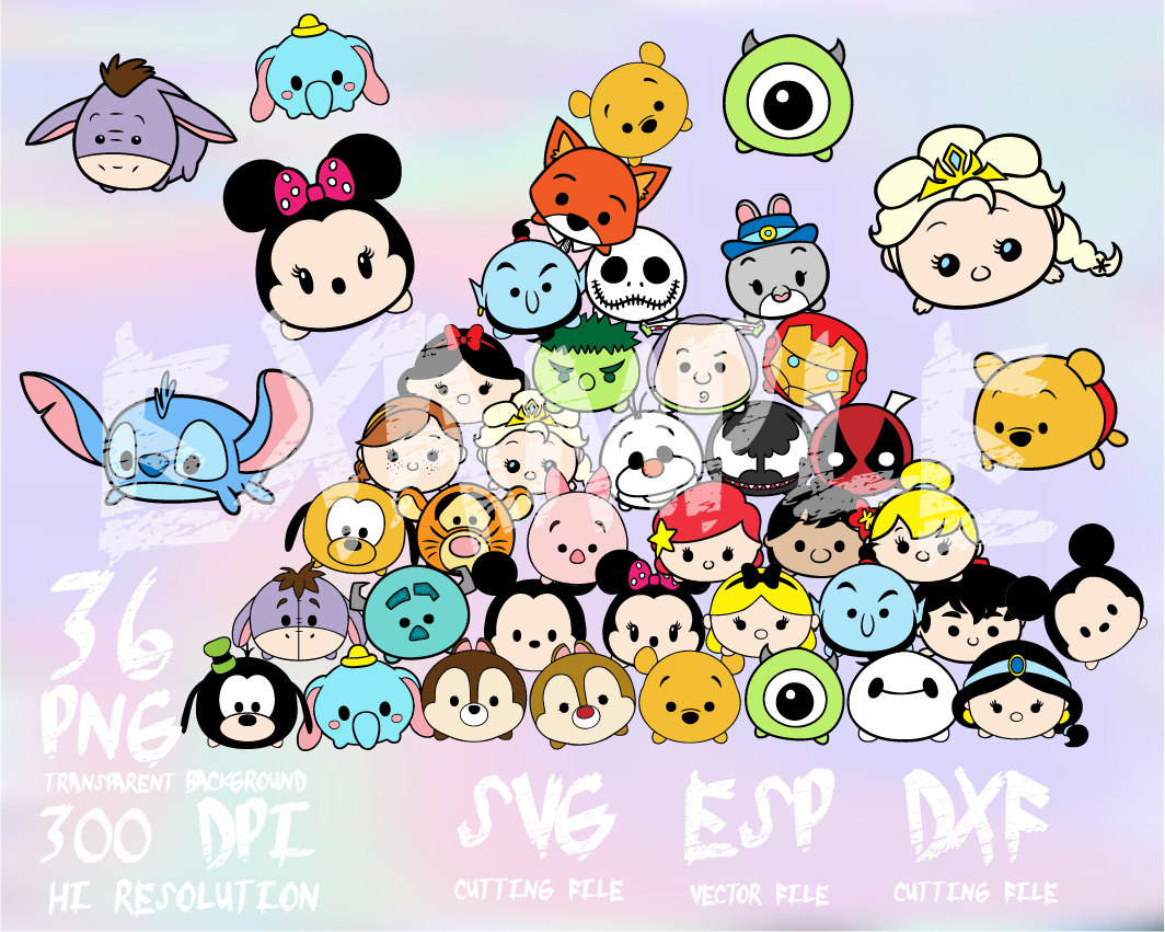 Disney tsum tsum set , 36 clipart , SVG , PNG 300dpi ,ESP vector from ...