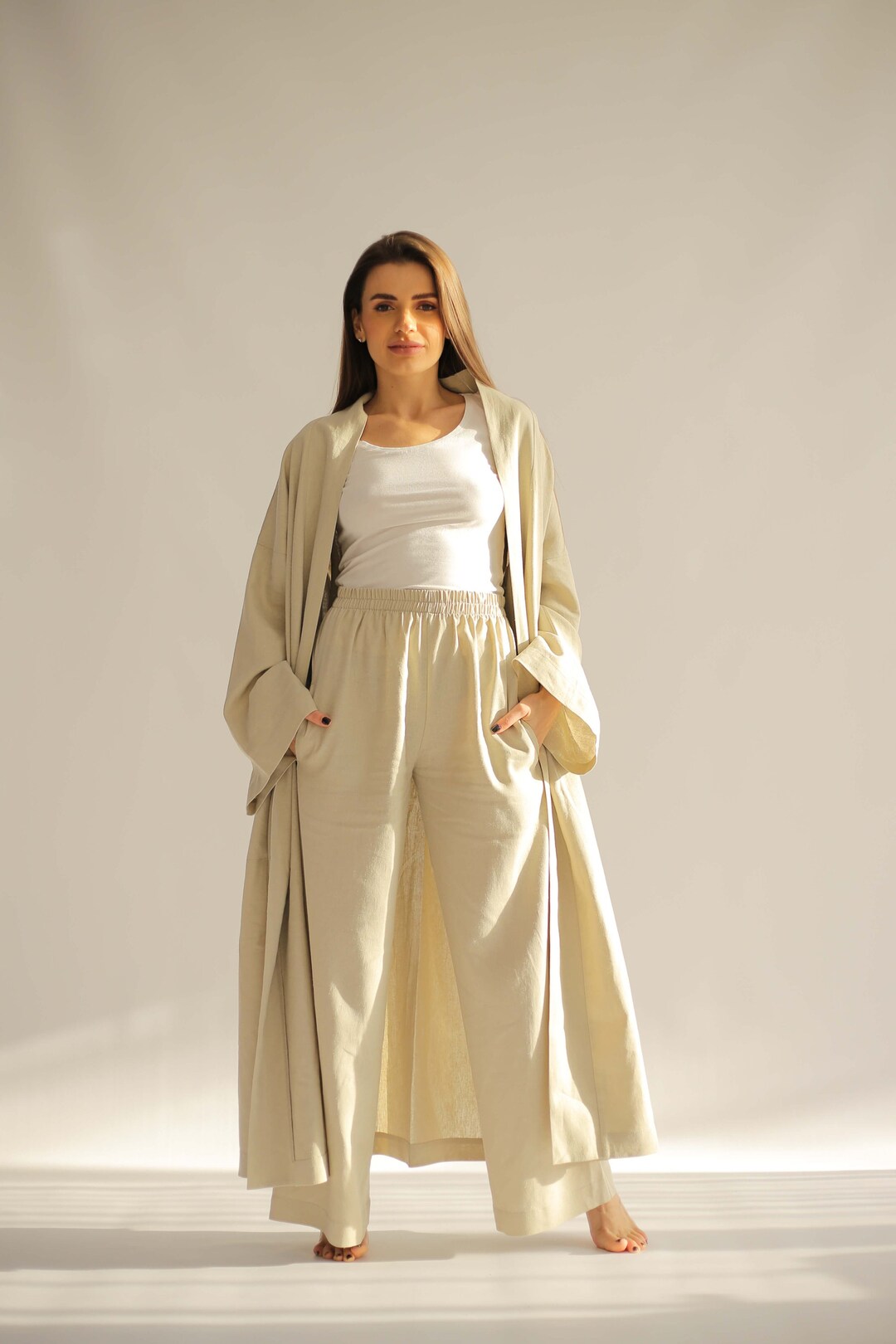 PLUS SIZE KIMONO, Japanese Classic Kimono With 2 Pockets, Organic Linen ...