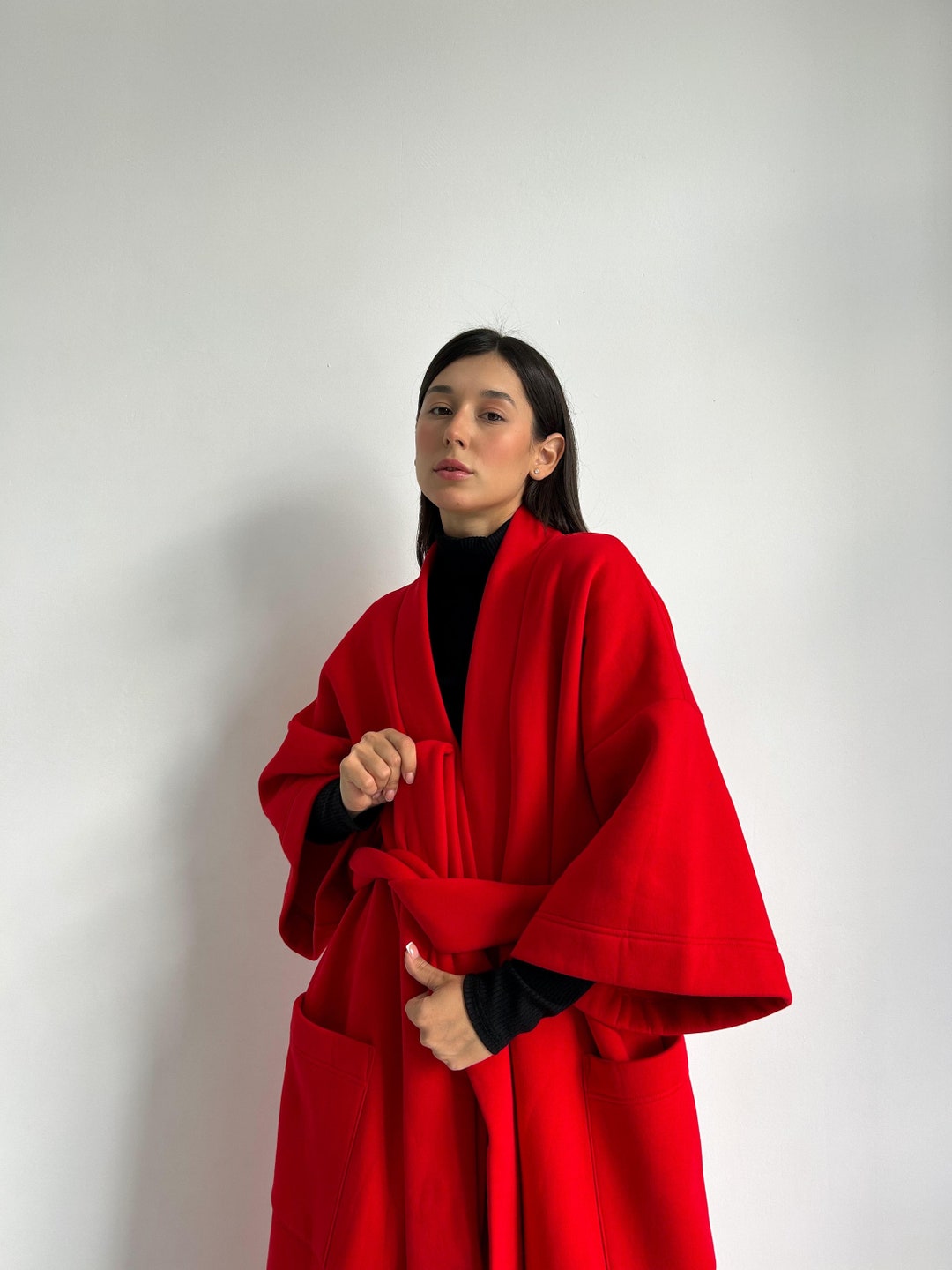 Jersey Red Kimono, Warm Kimono Cape, Natural Jersey, Gift for Girl ...