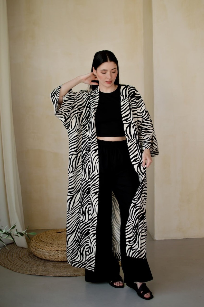 LINEN ZEBRA PLUS Size Kimono, Animal Print Dress, Boho Zebra Robe, Rave ...