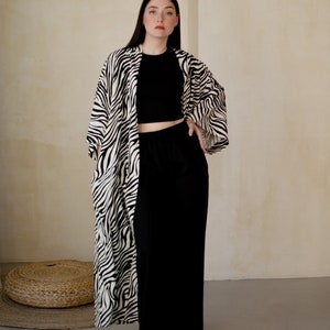 LINEN ZEBRA PLUS Size Kimono, Animal Print Dress, Boho Zebra Robe, Rave ...