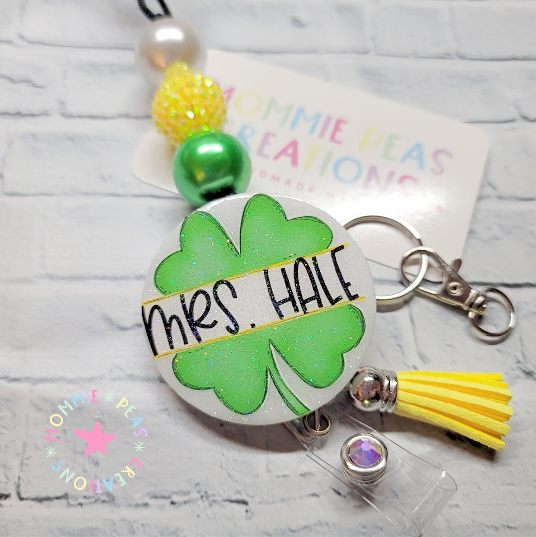 St Patrick's Day Teacher Lanyard Shamrock Clover Badge Reel Lanyard ...