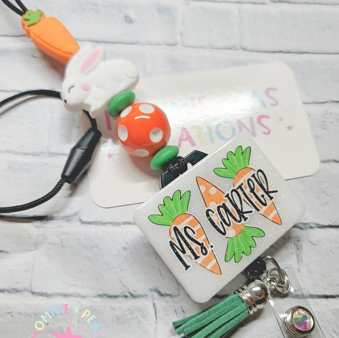 Easter Carrot Teacher Lanyard | Beaded Lanyard for Her | Acrylic ...