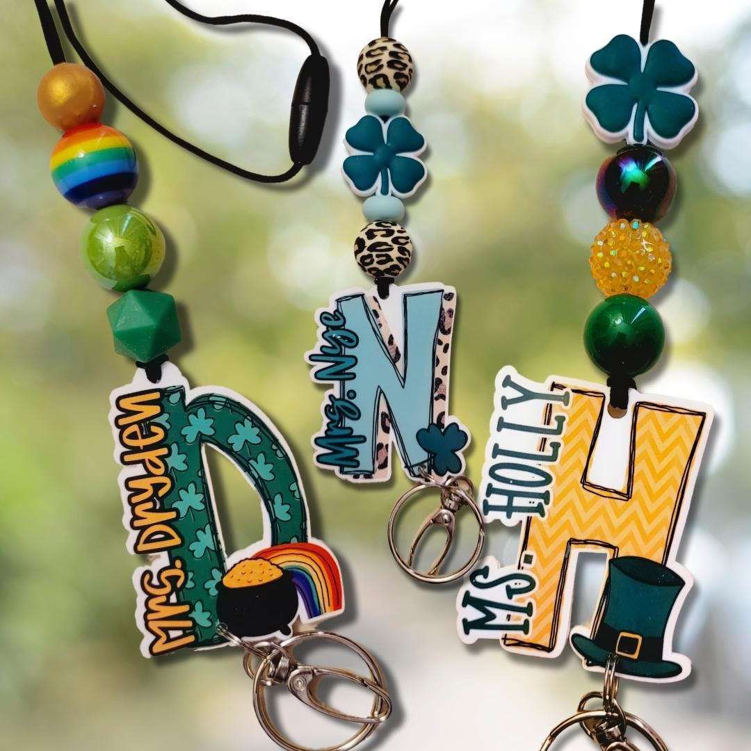 Trendy St Patrick's Day Teacher Lanyard - Custom Alpha Monogram ID ...