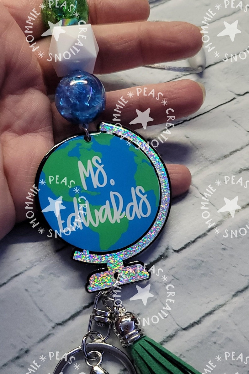 Personalized Teacher Lanyard: Globe Badge Reel With Tassel - Etsy