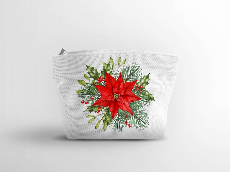 Christmas Clipart Red Poinsettia and Winter Greenery Png. Mistletoe ...