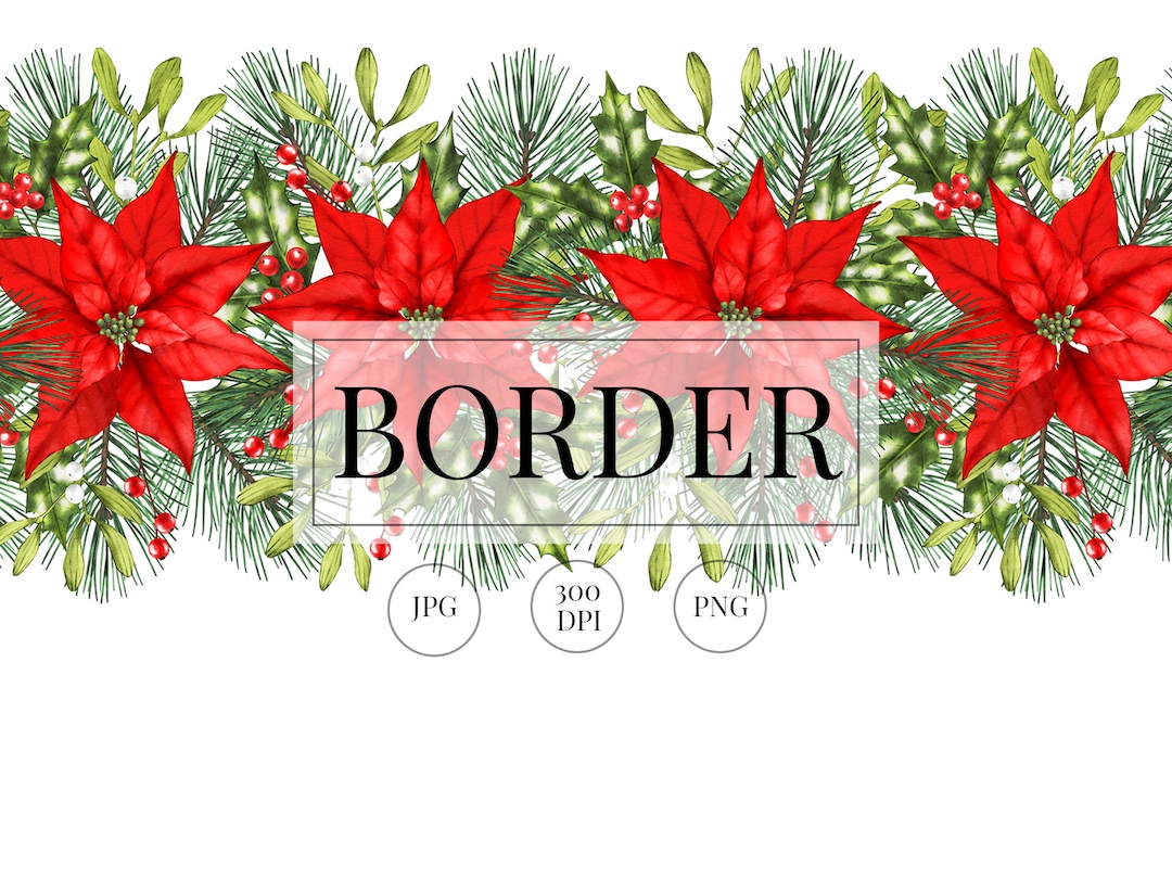 Poinsettia Border Png. Christmas Garland Red Poinsettia Png. Christmas ...