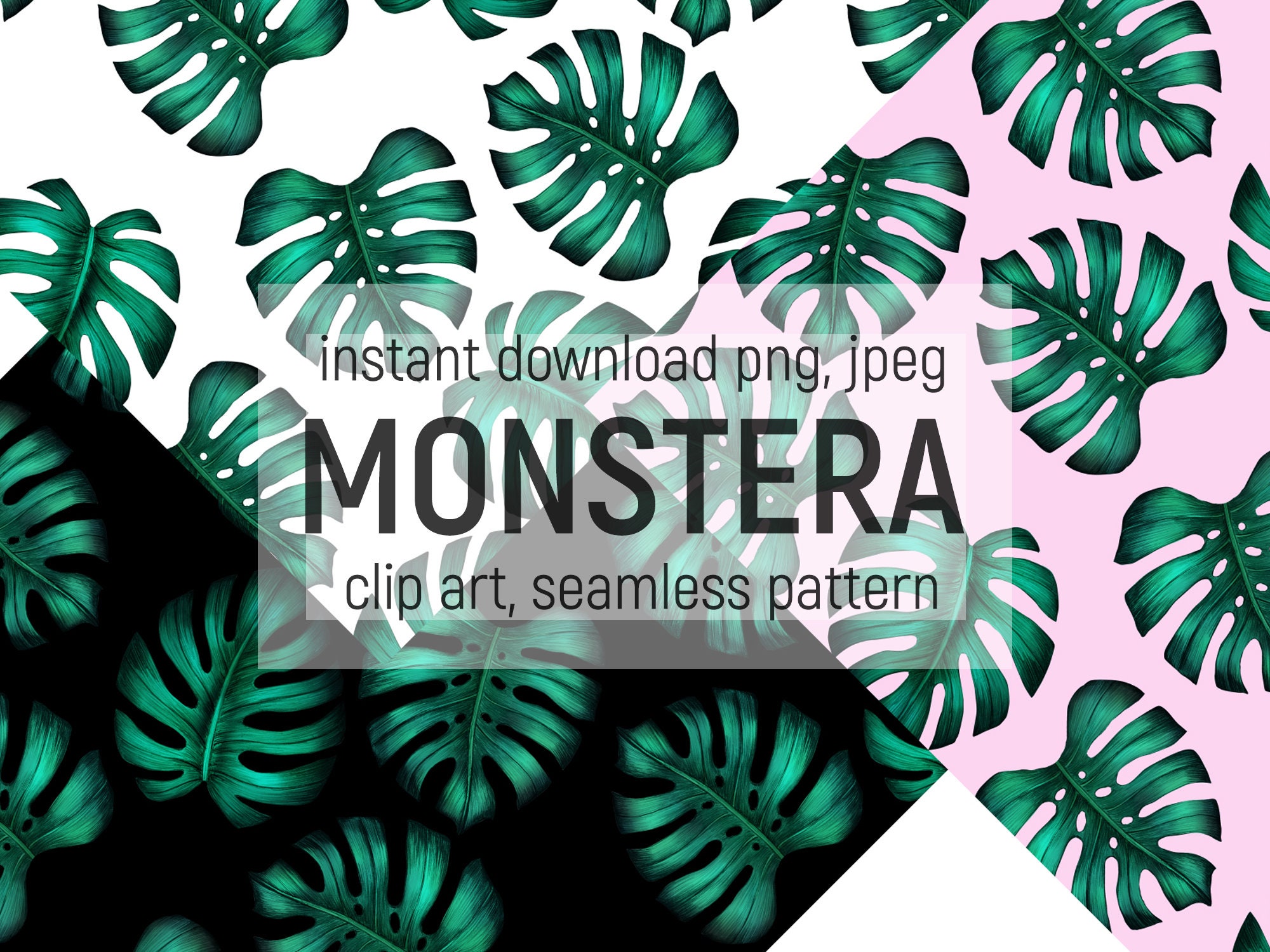 Monstera Leaves Clip Art Digital Paper and Seamless Pattern. - Etsy