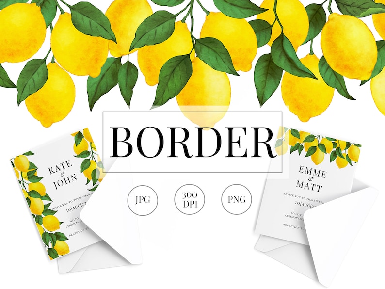 Watercolor Lemon Borders. Lemon PNG Border Digital Download. Lemon ...