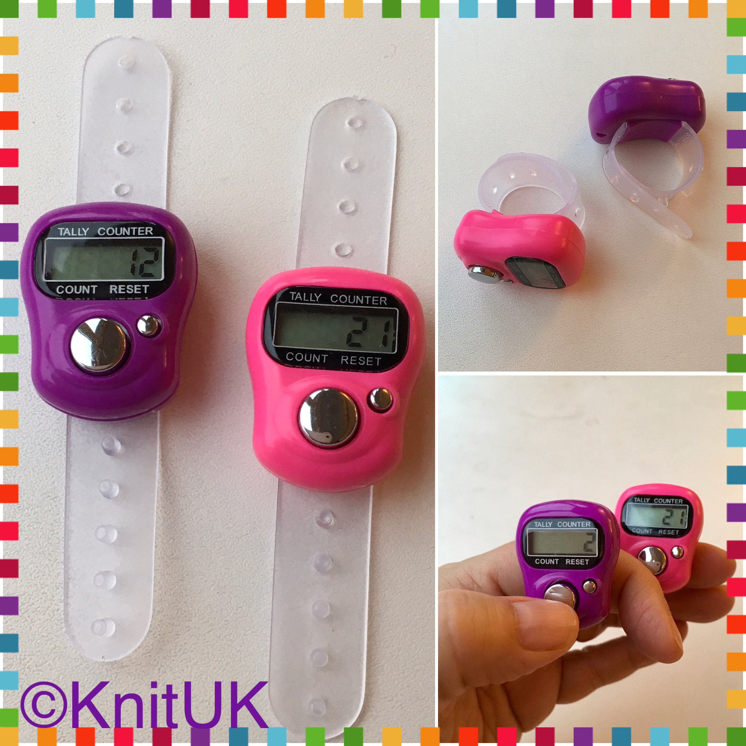 Digital Knitting Row-counter: LCD Tally Counter. 2 Pack pink & Purple ...