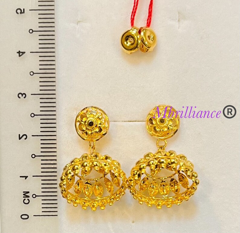 22k Pure Solid Gold Diamond Jimiki Dangling 22ct Solid Gold Earrings ...