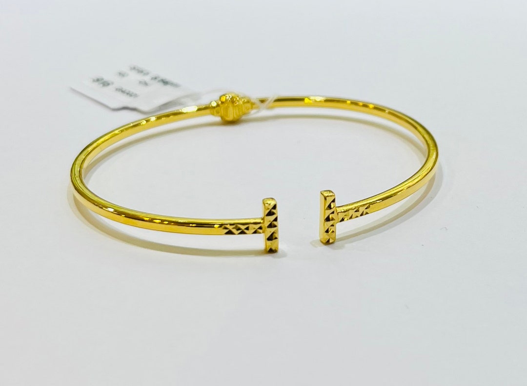 22k Solid Gold 916 Gold Modern T Design Bangle - Etsy