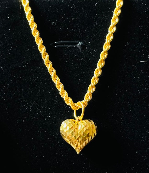 20 Set 22k Gold 916 Gold Puffy Heart Pendant With Rope Chain Necklace Set Etsy Sweden