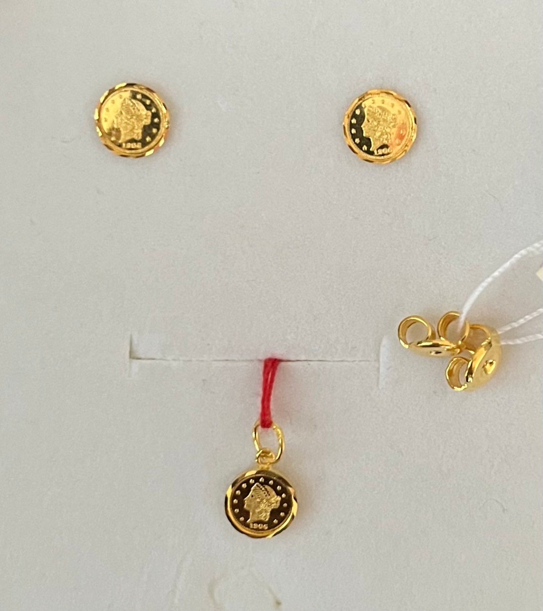 Solid 22k Gold Baby Size Queen Coin Ear-studs and Pendant Set 916 Gold ...