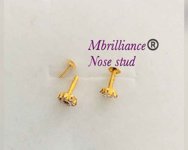 Nose Stud With Cz Stones 22k Solid Gold 916 Gold Mukuthi - Etsy
