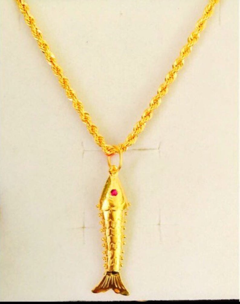 Solid 22k Gold 916 Gold Fish Pendant & Rope Chain Set 916 Gold - Etsy