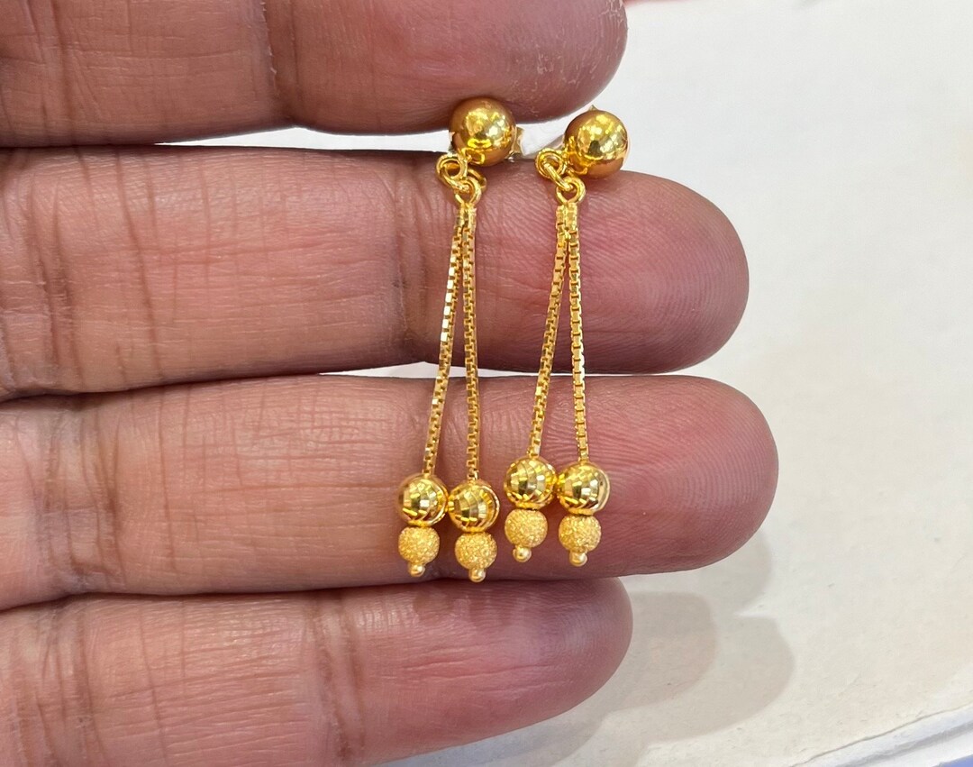 22k Pure Solid Gold Double Dangling 22ct Solid Gold Earrings - Etsy