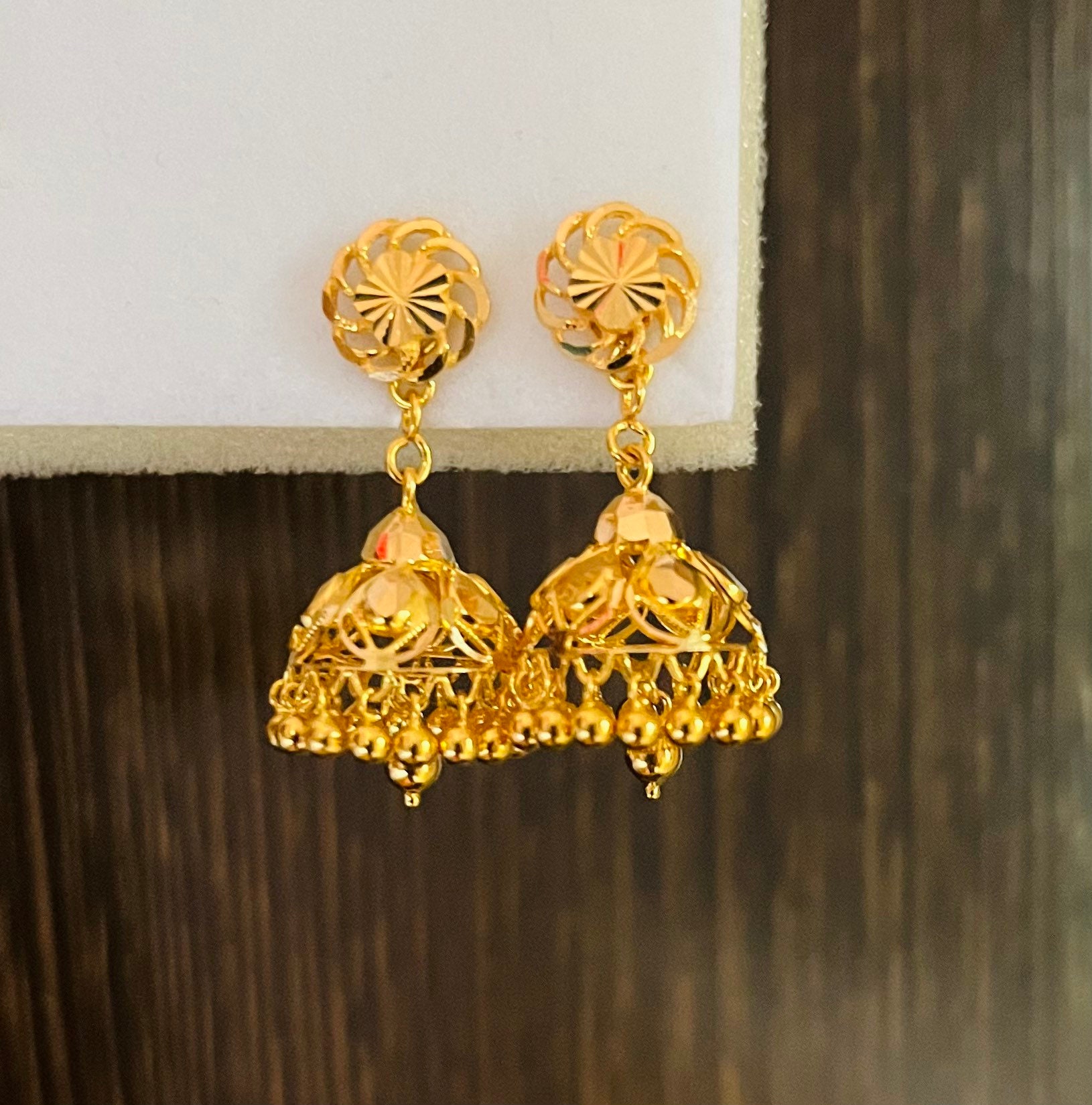 22k Pure Solid Gold Diamond Jimiki Dangling 22ct Solid Gold | Etsy