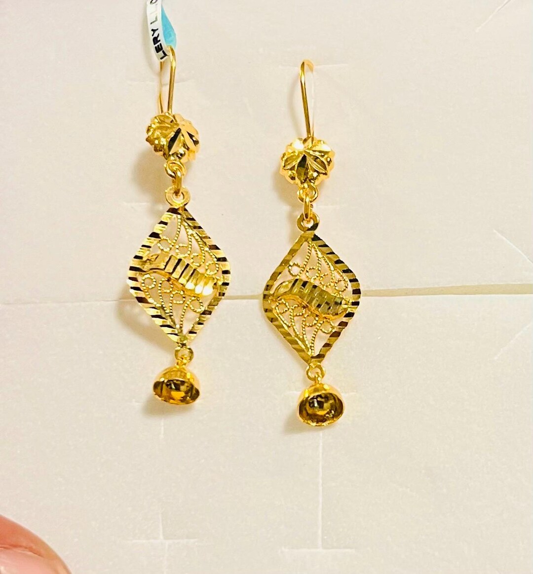 Solid Gold 22k Pure Solid Gold Jimiki Dangling 22ct Solid Gold Earrings ...