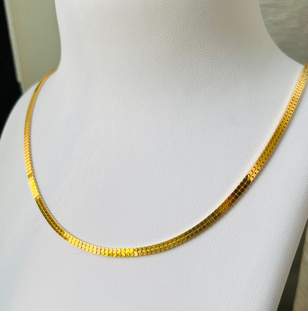 Genuine Gold Solid 22k Gold 916 Gold Flat Chain Herringbone Design ...