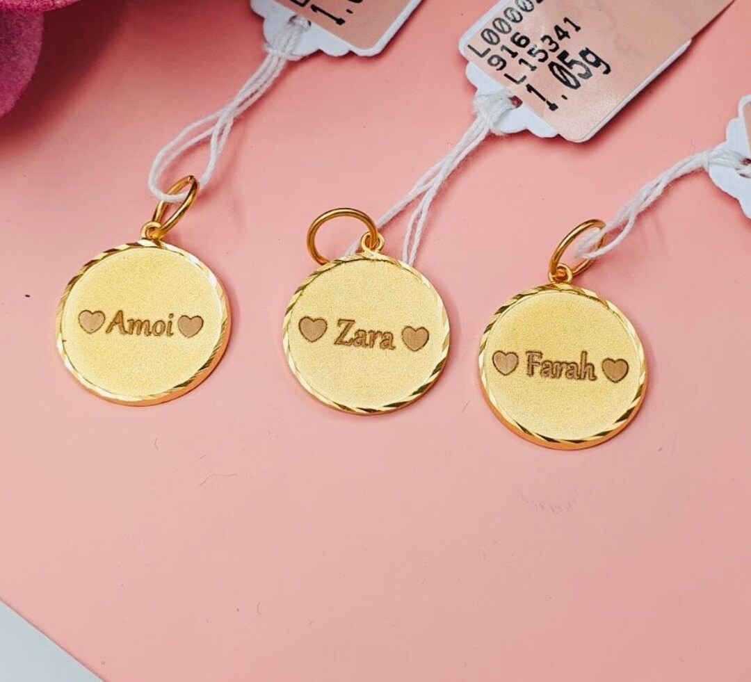 22k Solid Gold Custom Laser Print Coin Pendant 916 Gold - Etsy