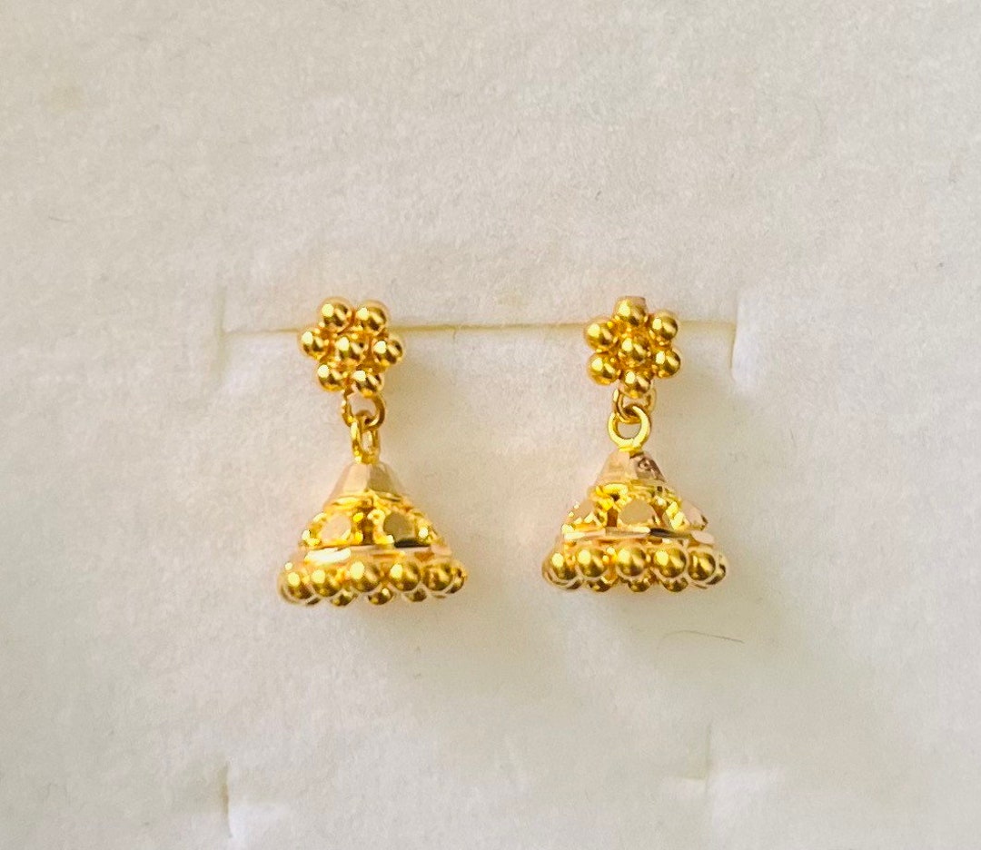 22k Gold Small Size Jimiki Dangling Solid Gold Earrings 916 Gold Jhumki ...