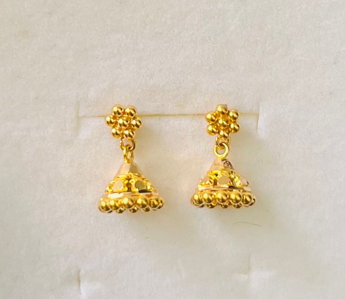 22k Gold Small Size Jimiki Dangling Solid Gold Earrings 916 - Etsy