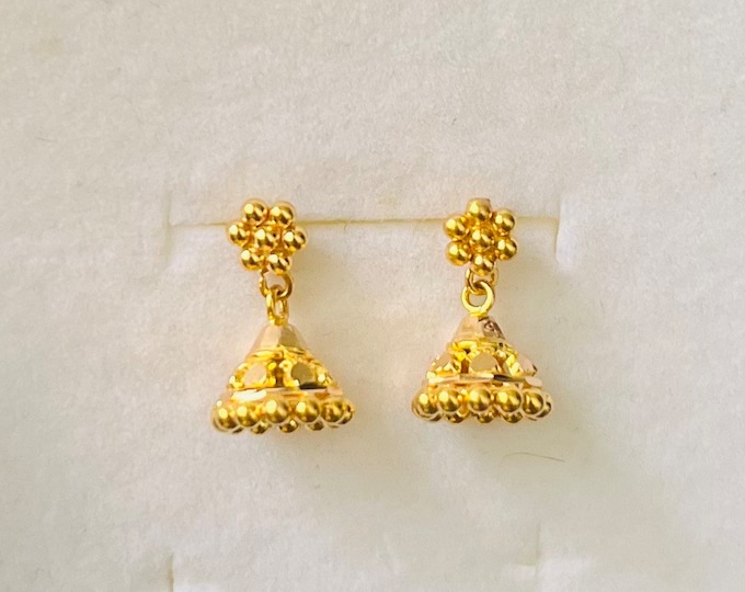 22k Gold Small Size Jimiki Dangling Solid Gold Earrings 916 - Etsy