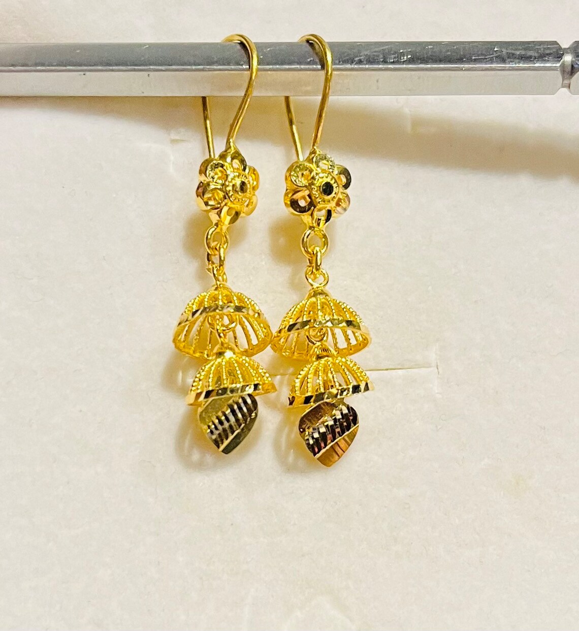 Solid Gold 22k Pure Solid Gold Jimiki Dangling 22ct Solid Gold - Etsy