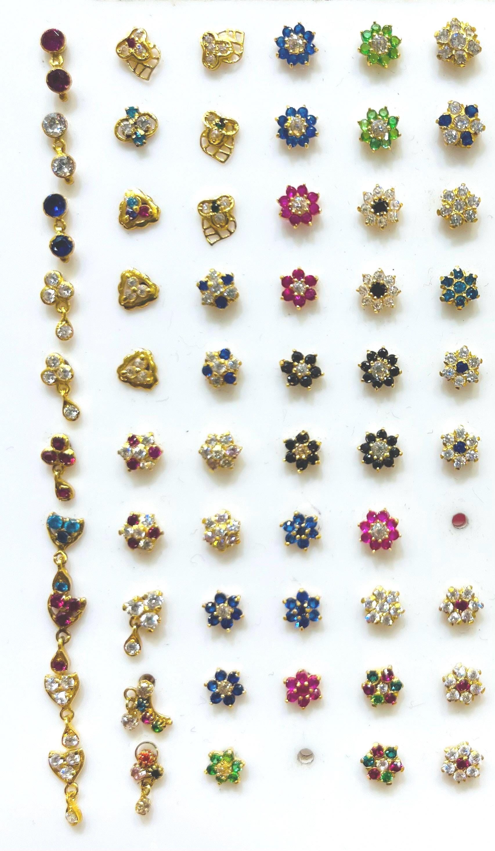 22k Solid Gold Nose Stud: CZ Stone 916 Gold Mukuthi - Etsy